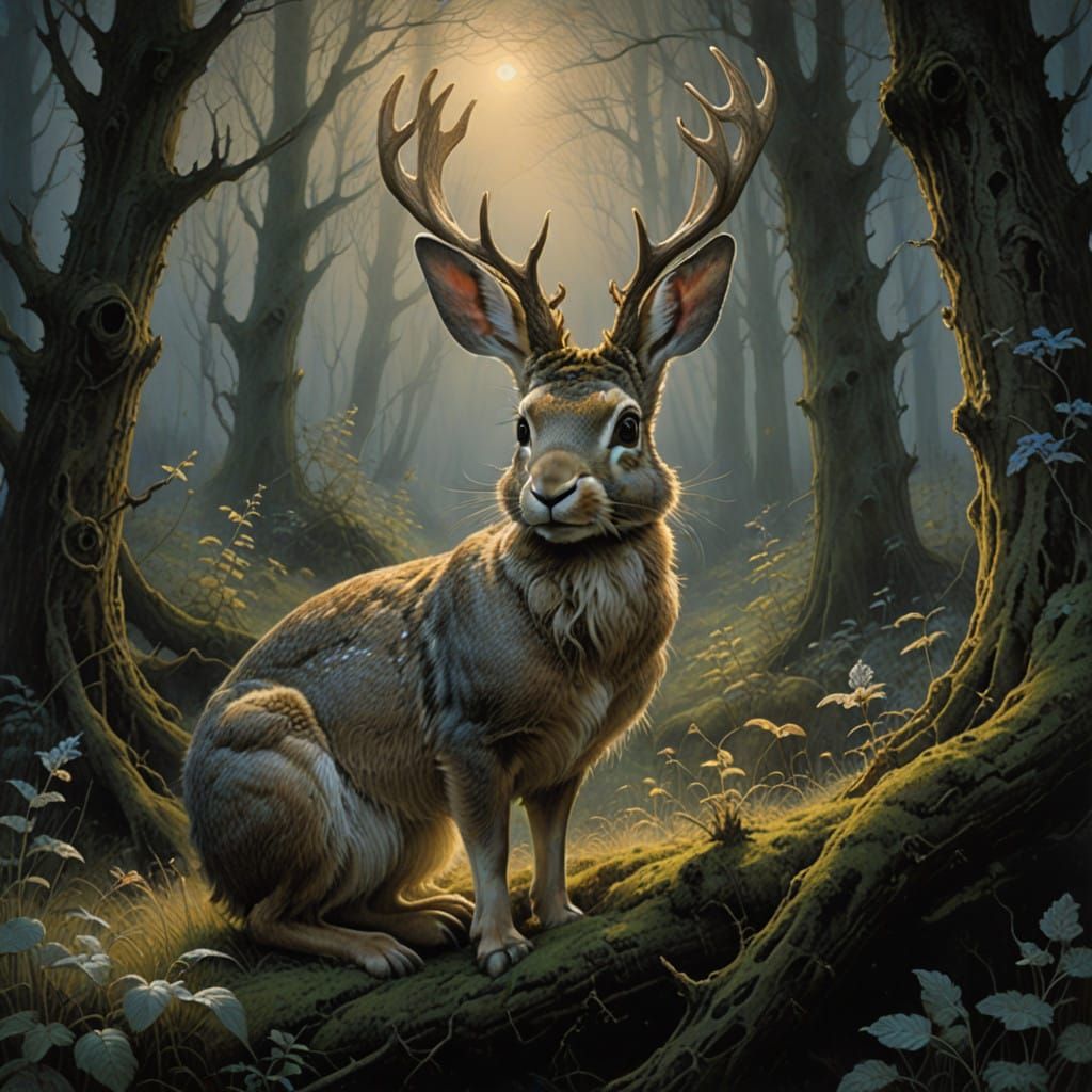 The Jackalope - Mystical Jackalope in Twilight Forest