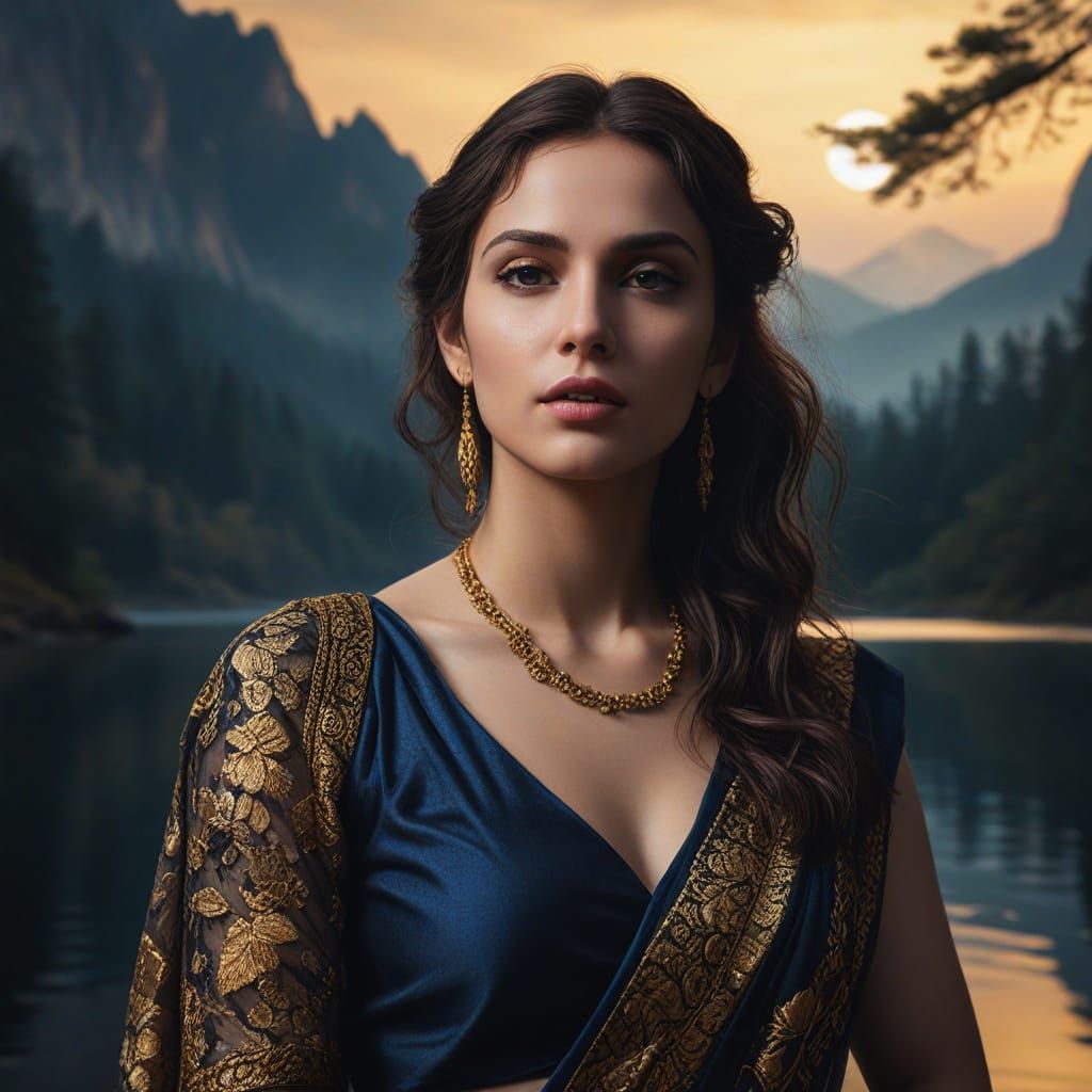 The Lady of the Lake - Indian Aphrodite in Golden Saree by M...