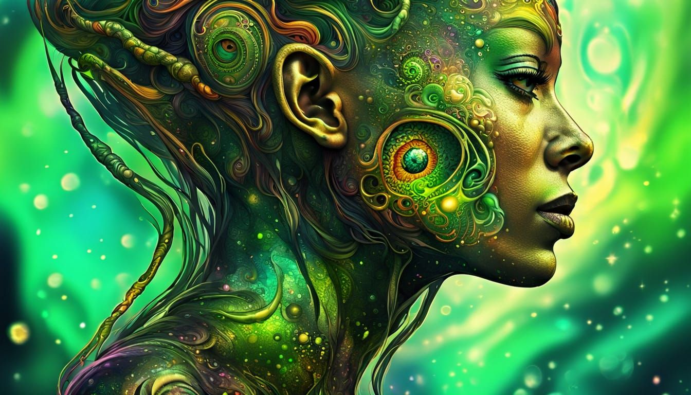 Golden Alien Goddess in Acidic Vapors - AI Art