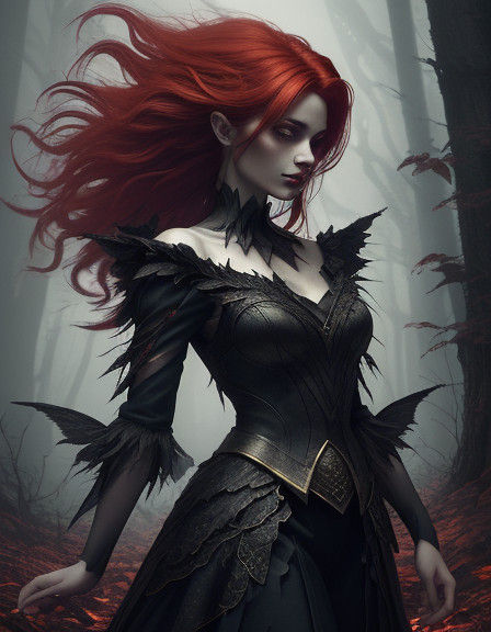 red hair, red hot. dark pixie, fey - Mystical Dark Pixie wit...