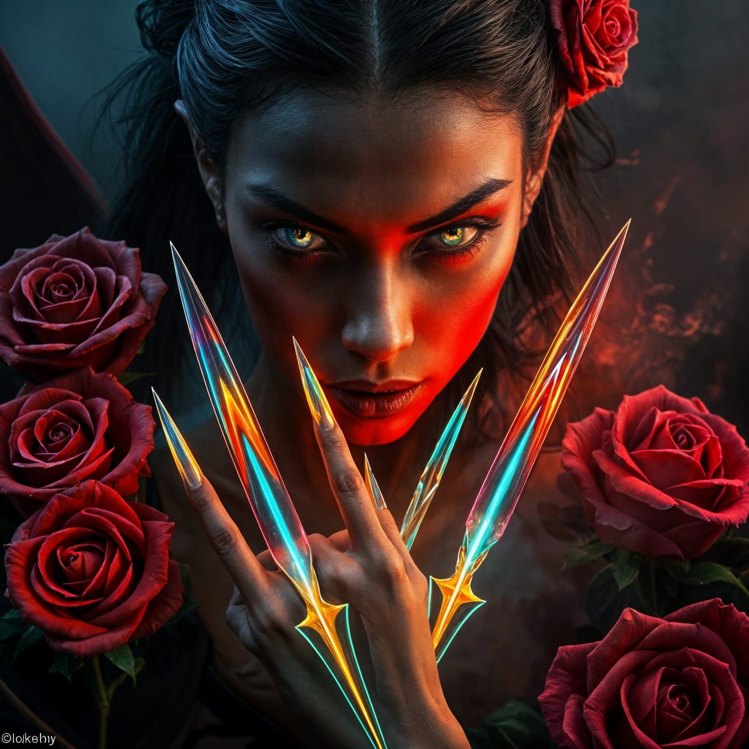 Rainbow Dagger Nails of the Dark Fae - AI Art