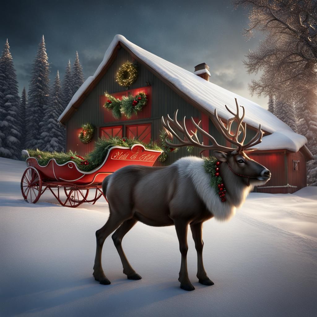 Santa's Reindeer Farm - AI Generated Artwork - NightCafe Creator
