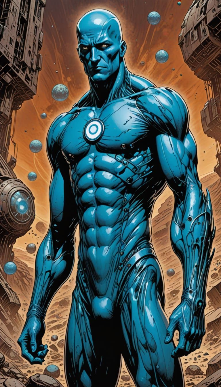 Dr Manhattan from The Watchmen towering on Mars in a fusion of ...