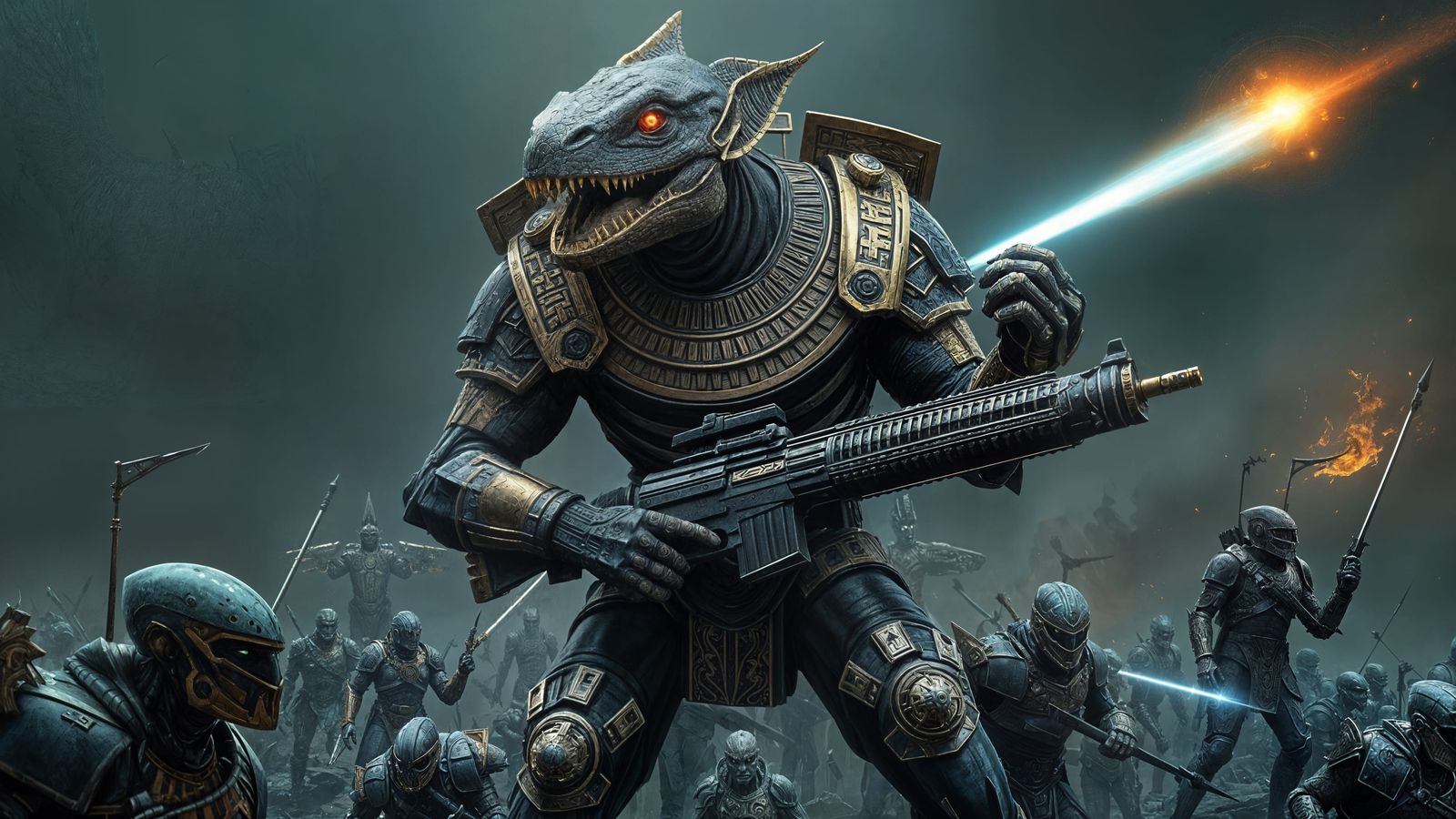 Reptilian Alien Warlord in Futuristic, Biomechanic... - AI Art