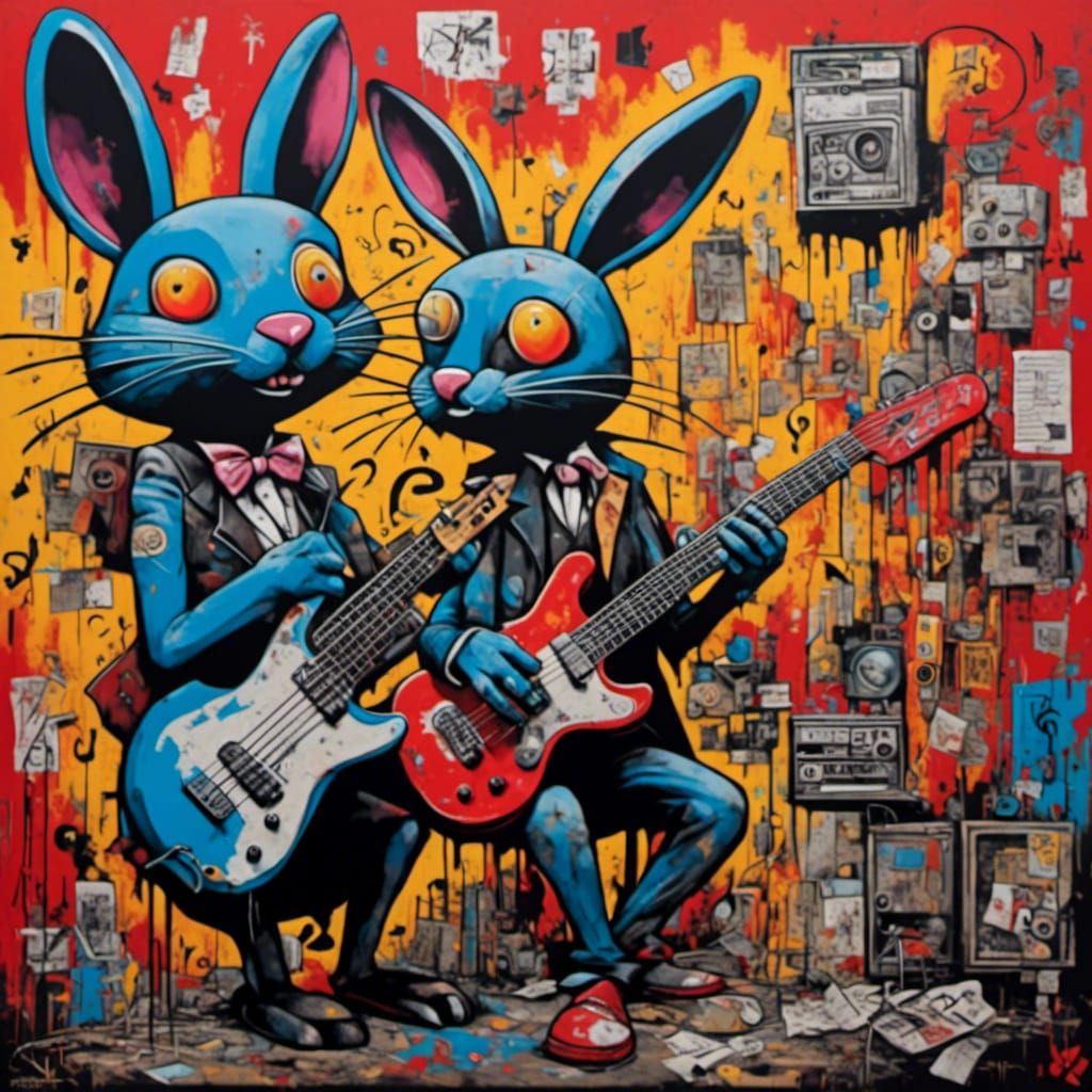 Invader Rabbit Band (Neo-Expressionism Lora) - AI Generated Artwork ...