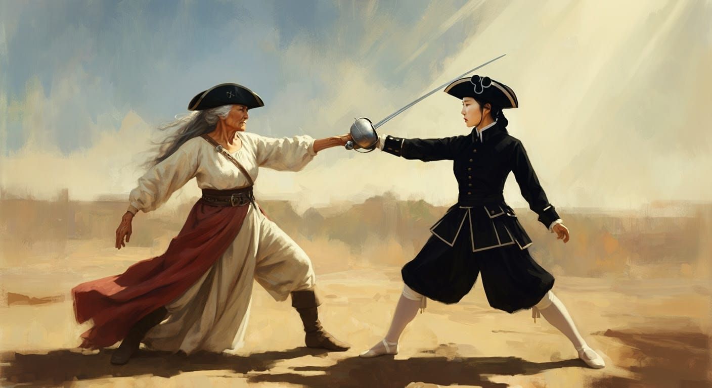 Egalitarian Epic: Two Women Duel in Socialist Real... - AI Art