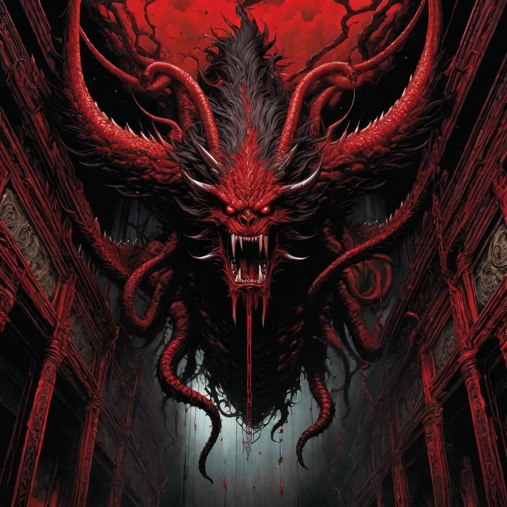 a monster hangs from the ceiling - AI Generated Artwork - NightCafe Creator