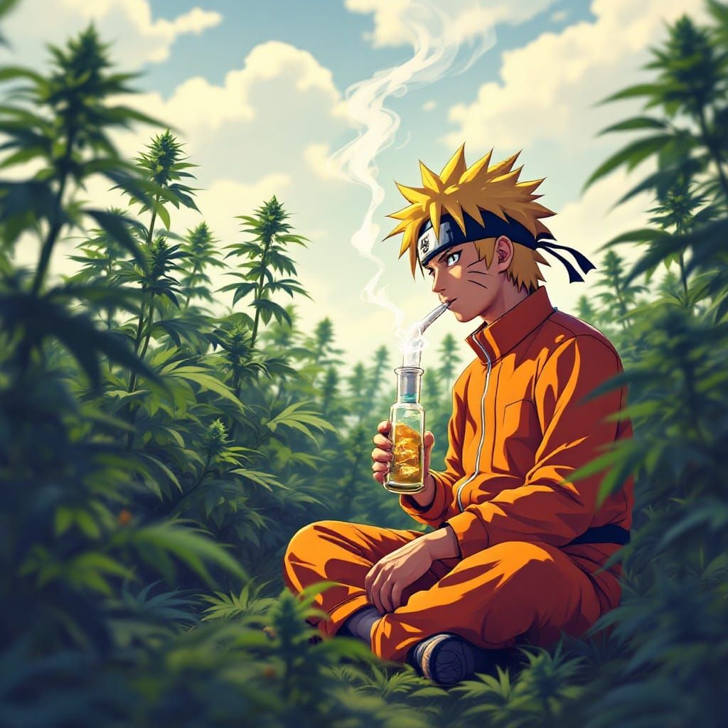 Naruto in a Vibrant Weed Field, Inspired by Anime ... - AI Art