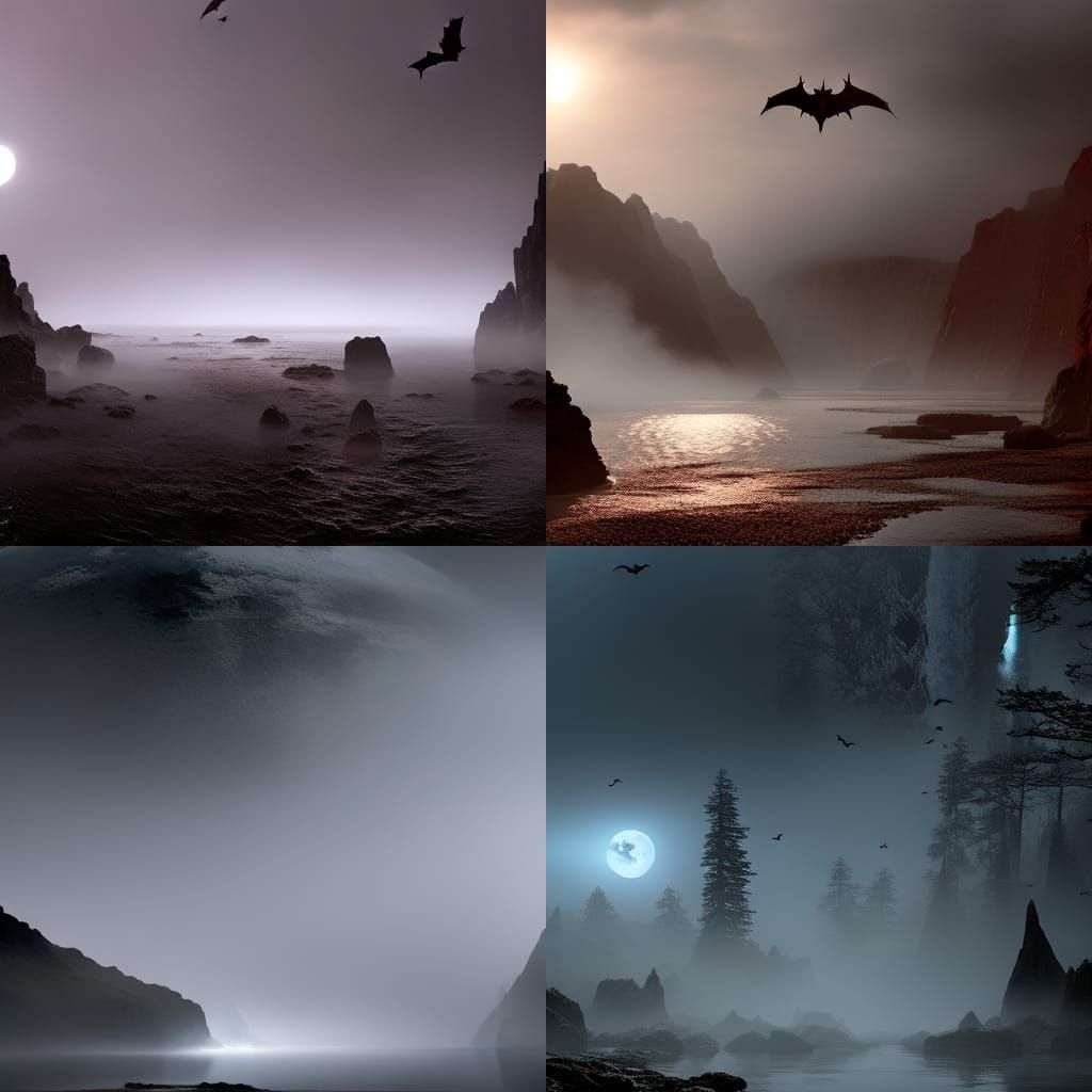 dark atmosphere, fog, Lovecraft, distressing atmosphere, red moon ...