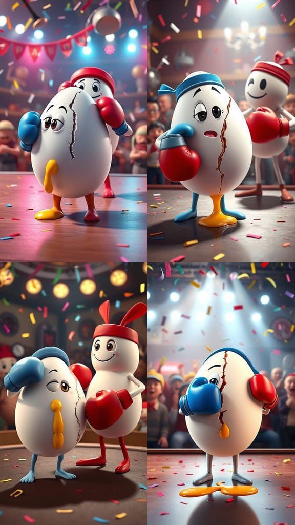 Egg Boxing Showdown in a Vibrant Kitchen - AI Art