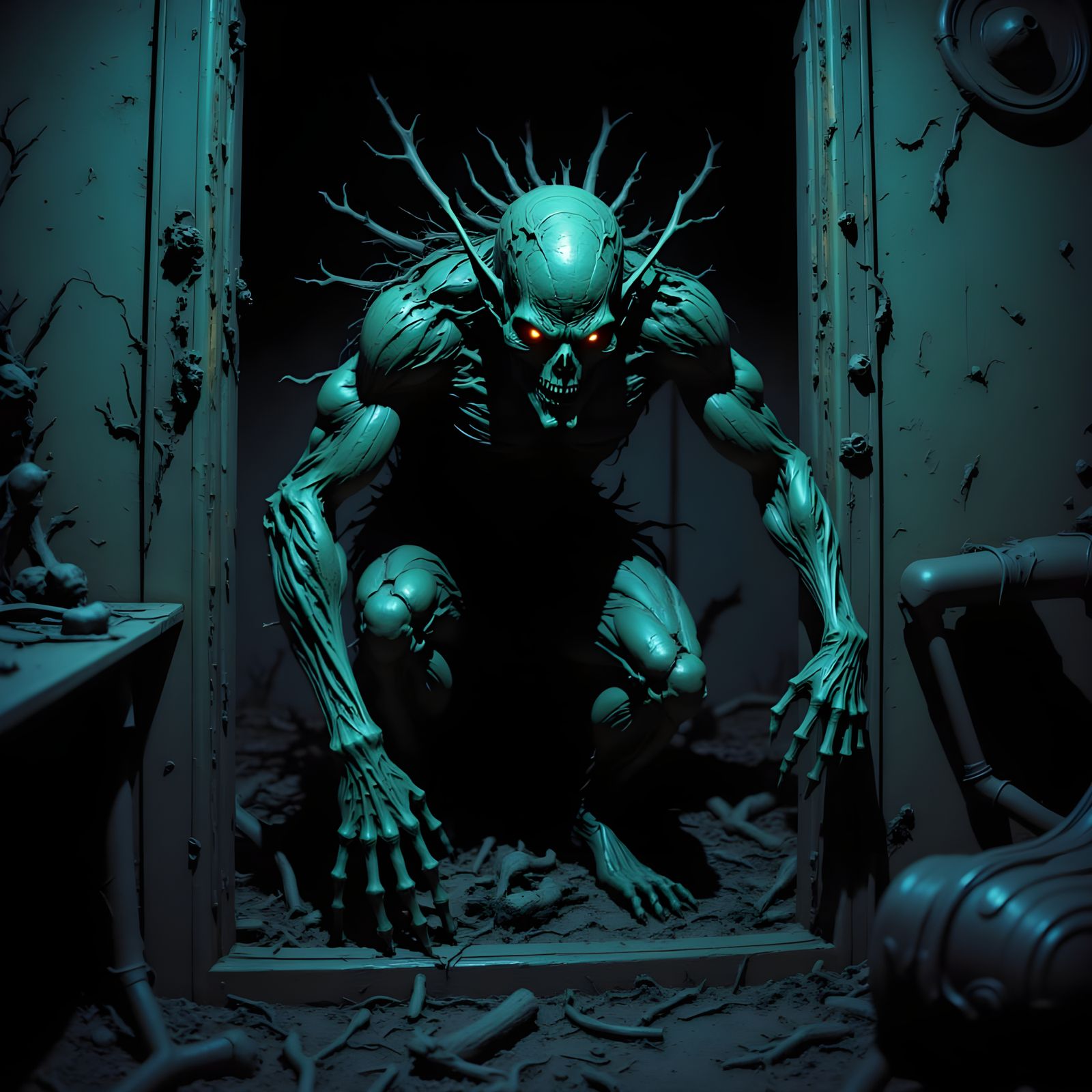 Boogeyman emerging from the closet, insidiously creeping into the ...