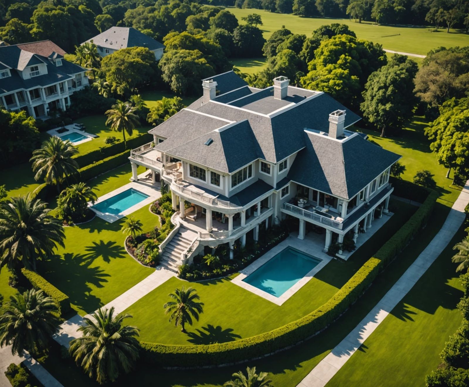 Wealthy Family Compound: Aerial Photography, HDR E... - AI Art