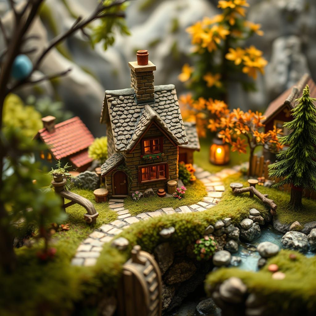Detailed Miniature Medieval Village Inspired by St... - AI Art