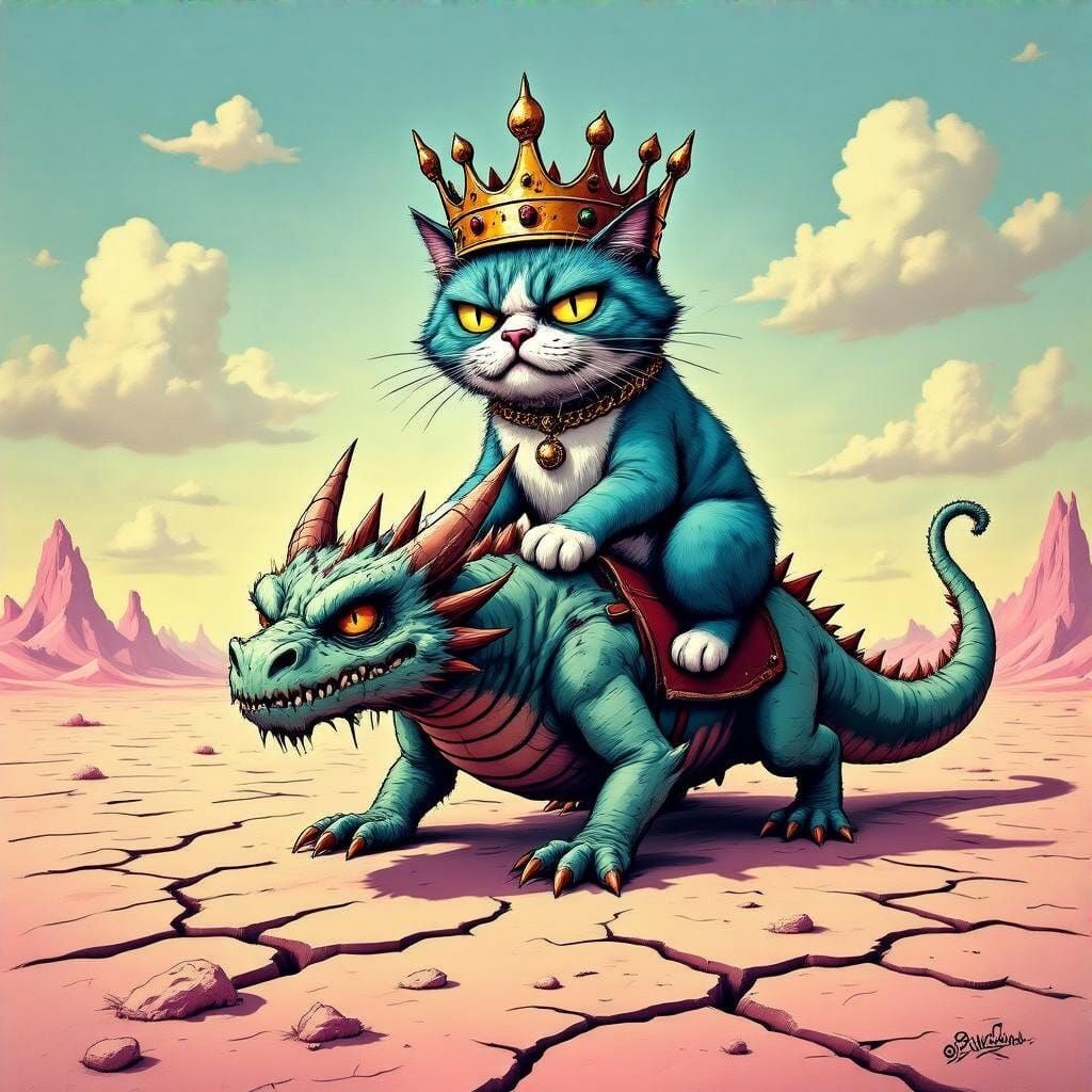 A comically arrogant cat wearing an oversized tarn... - AI Art