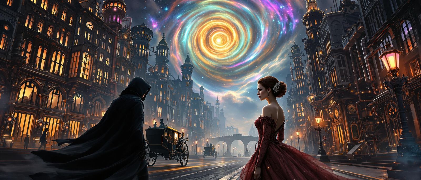 Technomagic world - Glowing Victorian Cityscape in a World o...