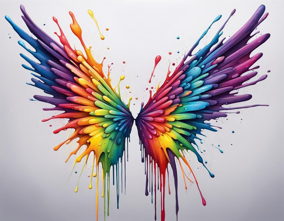 Rainbow ink splatter wings - AI Generated Artwork - NightCafe Creator