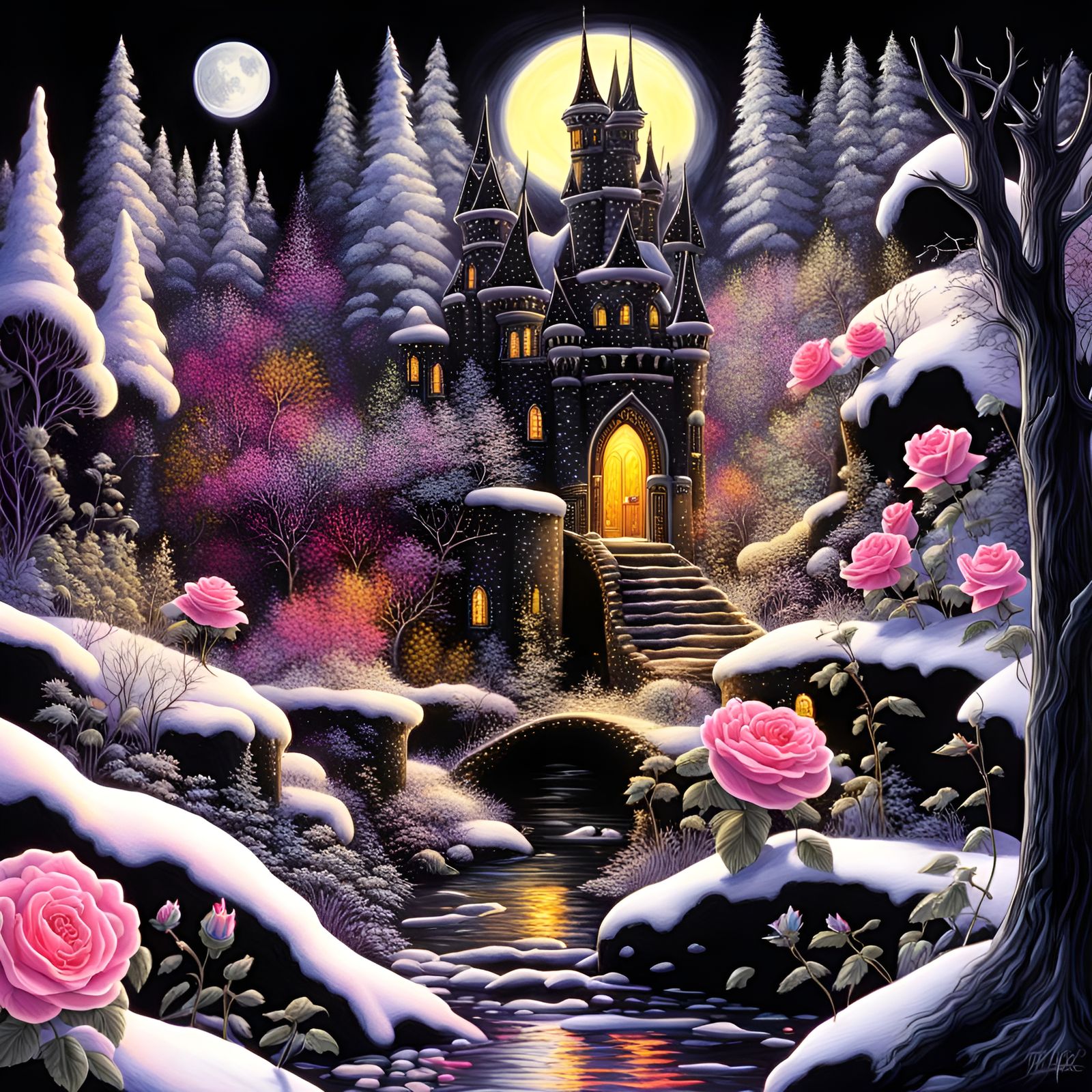 Dark faerie castle, Backgroun fantasy landscape, Contained chaos in the ...