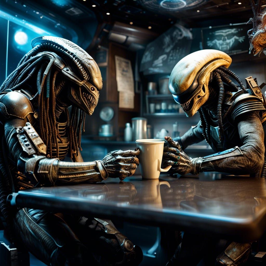 Coffee Shop in Space ~ "Hey... This is mine, get your own !!!" - AI ...