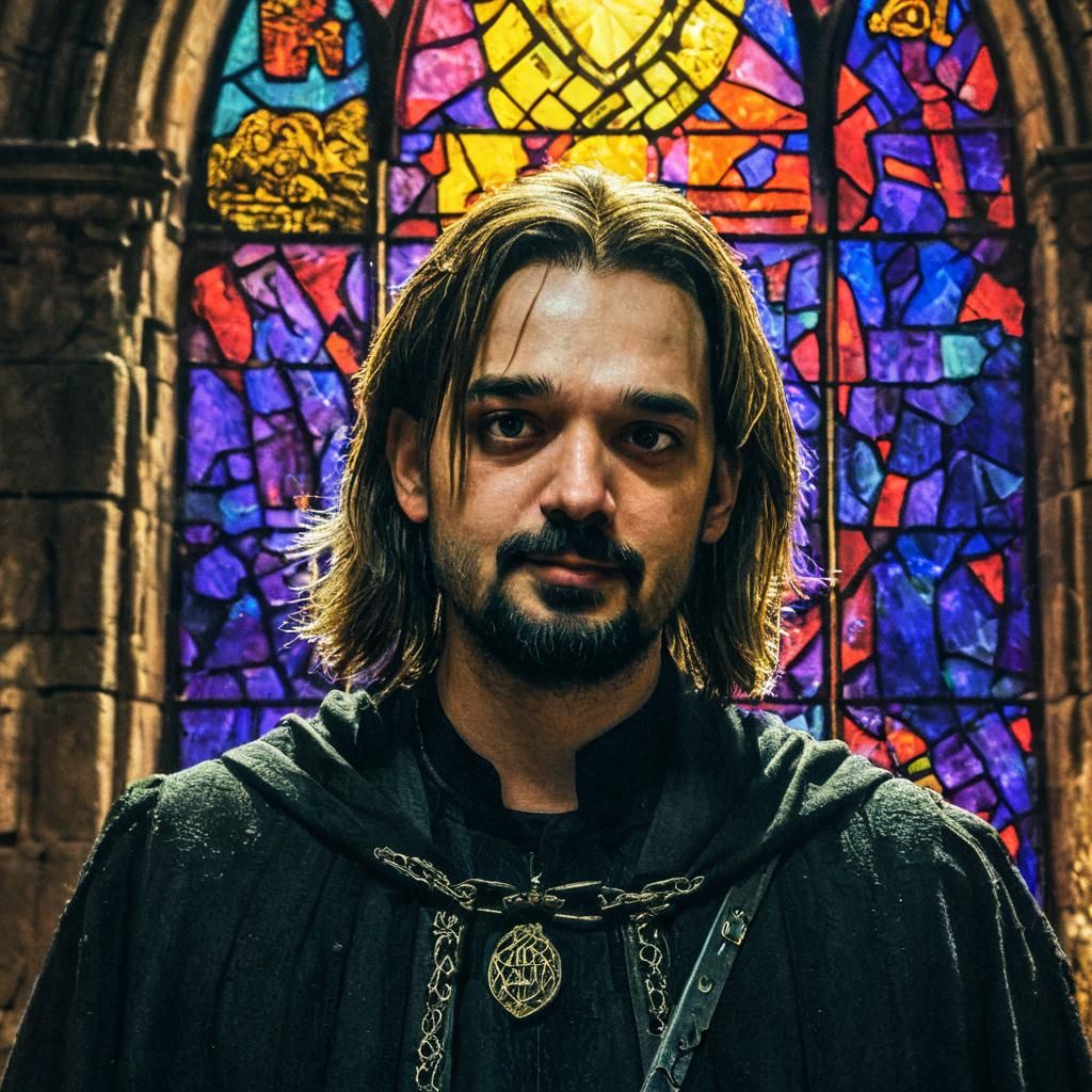 Ethereal Wizard Emerges from Ancient Castle Shadow... - AI Art