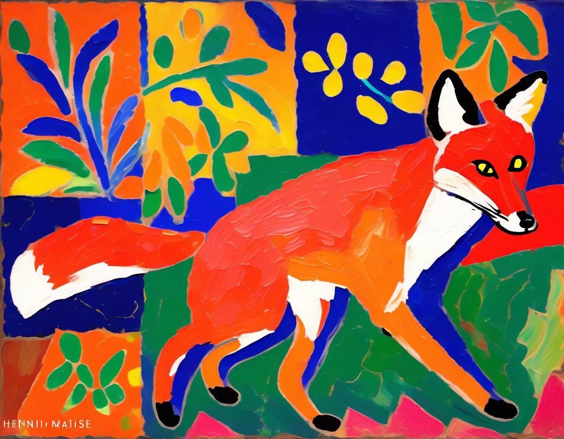 portrait of a fox by Henri Matisse, fauvism, oil painting, vibrant ...