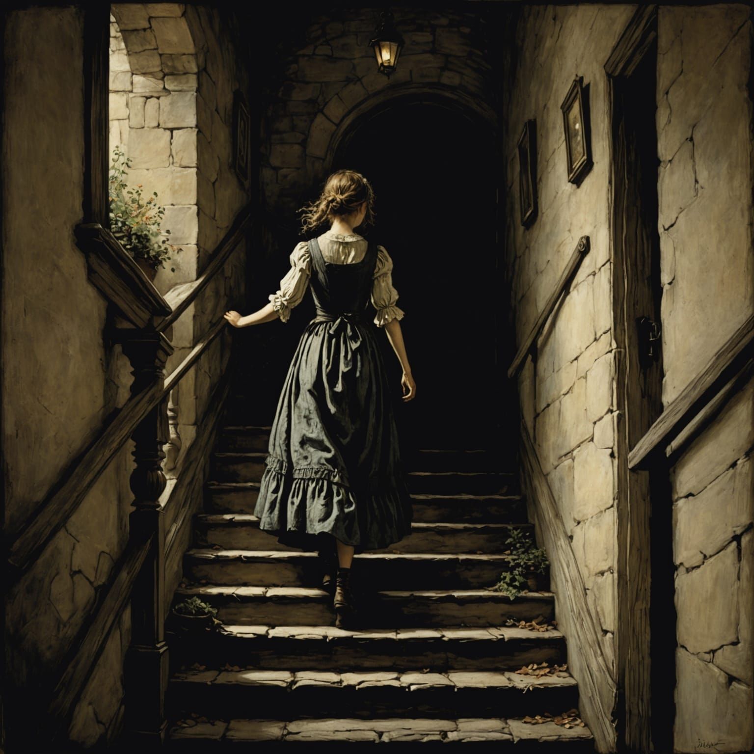 The Stairs - Surreal Fairytale Girl Descends Stairs in Chiar...