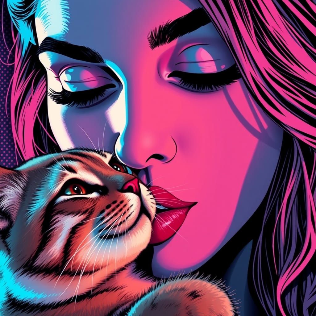 Pop Art - Woman and Kitten - Pop Art - Woman and Kitten