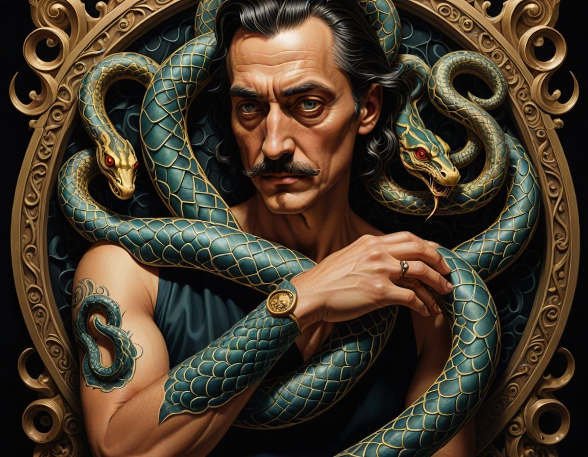 Surrealistic Tattoo of Twin Serpents in Golden Hou... - AI Art