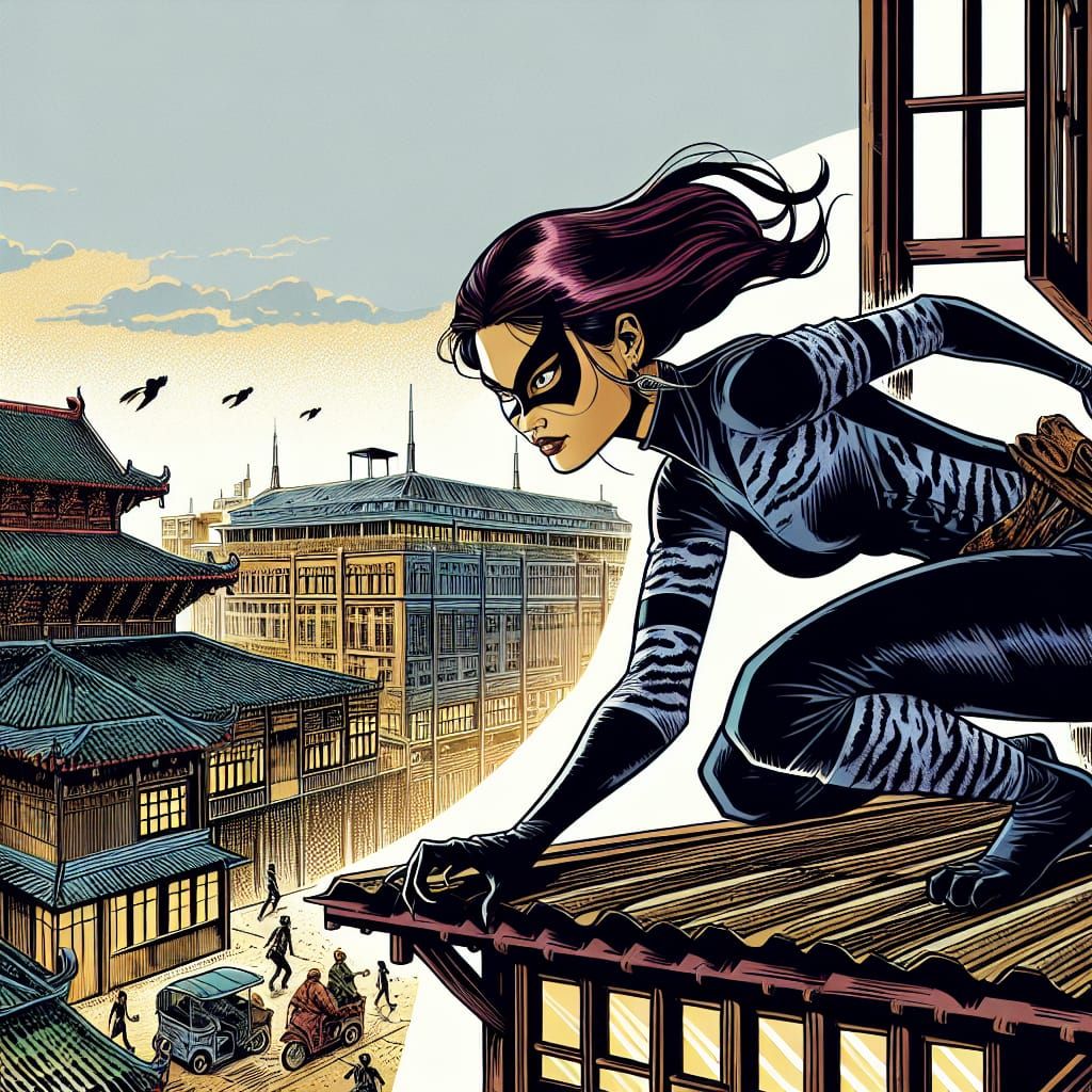 Catwoman sneaking on the rooftop - AI Generated Artwork - NightCafe Creator
