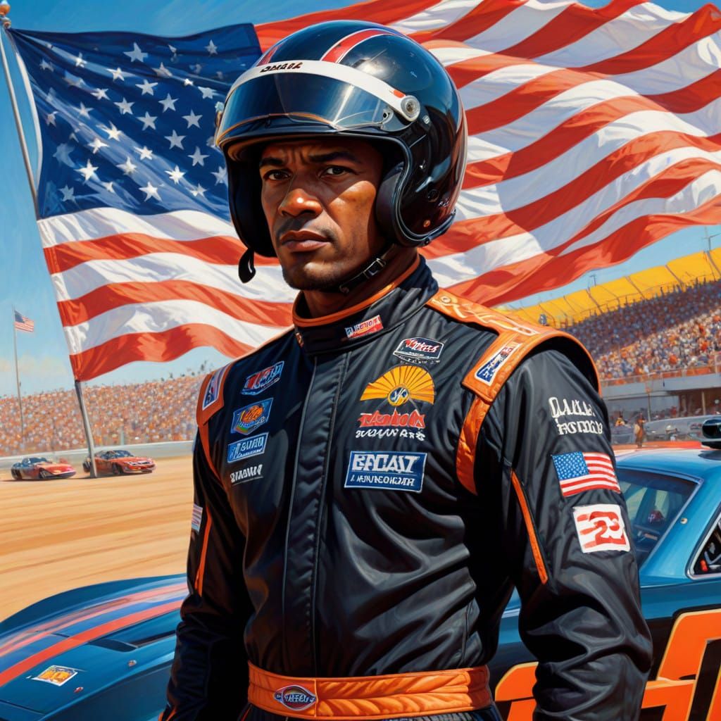 Trailblazing Black NASCAR Driver on Sun-Kissed Tra... - AI Art