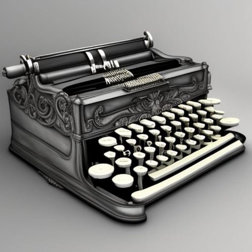 A Victorian ornate typewriter in big fluffy clouds; volumetric lighting ...