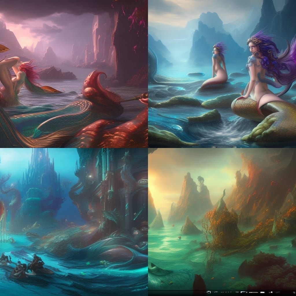 Sirens and mermaids detailed matte painting, deep color, fantastical ...