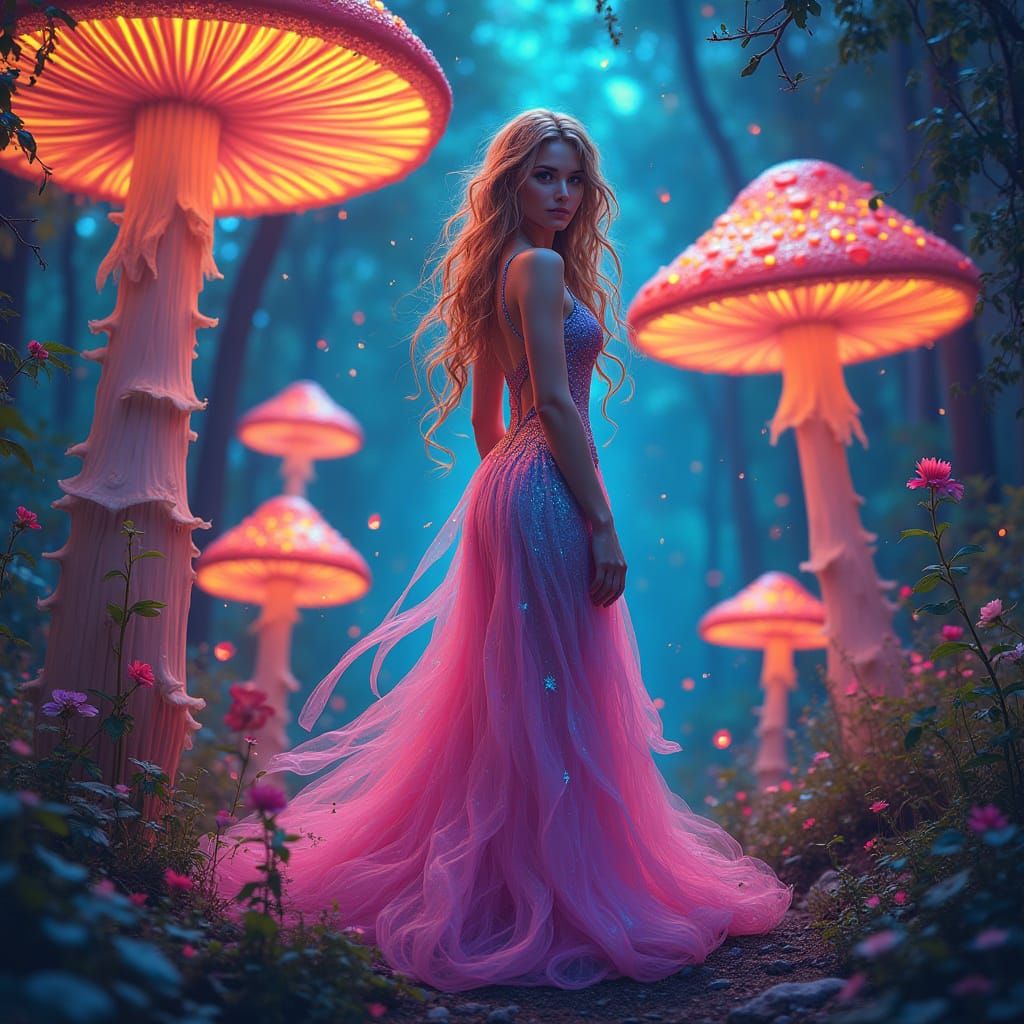Psychedelic Nymph in a Mushroom forest