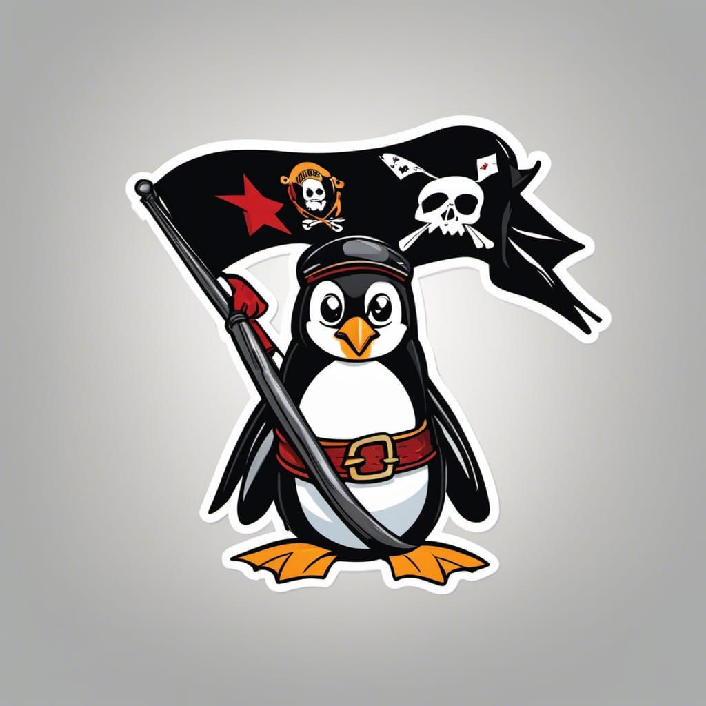 Let fly the penguin pirate flag stamp - AI Generated Artwork ...