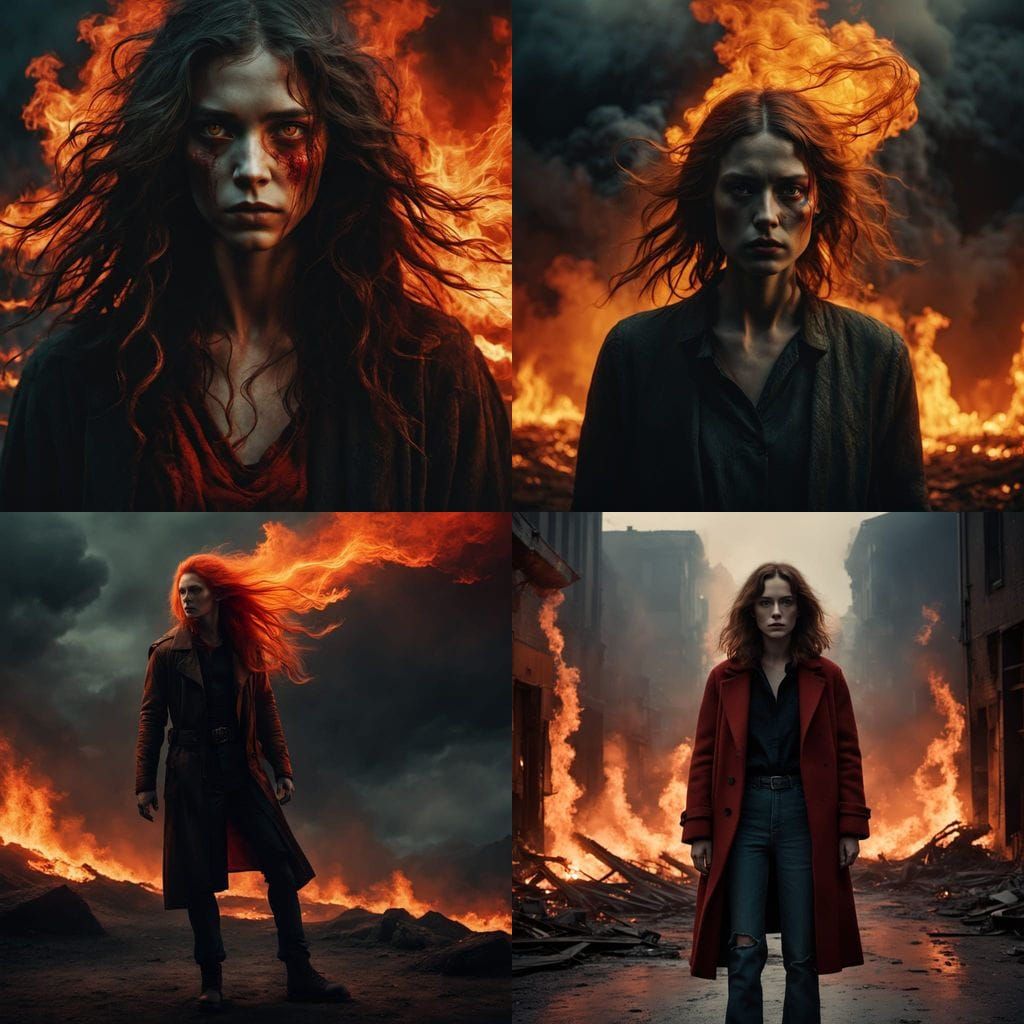 woman hair on fire red eyes - Ethereal Woman in Flames, Shot...