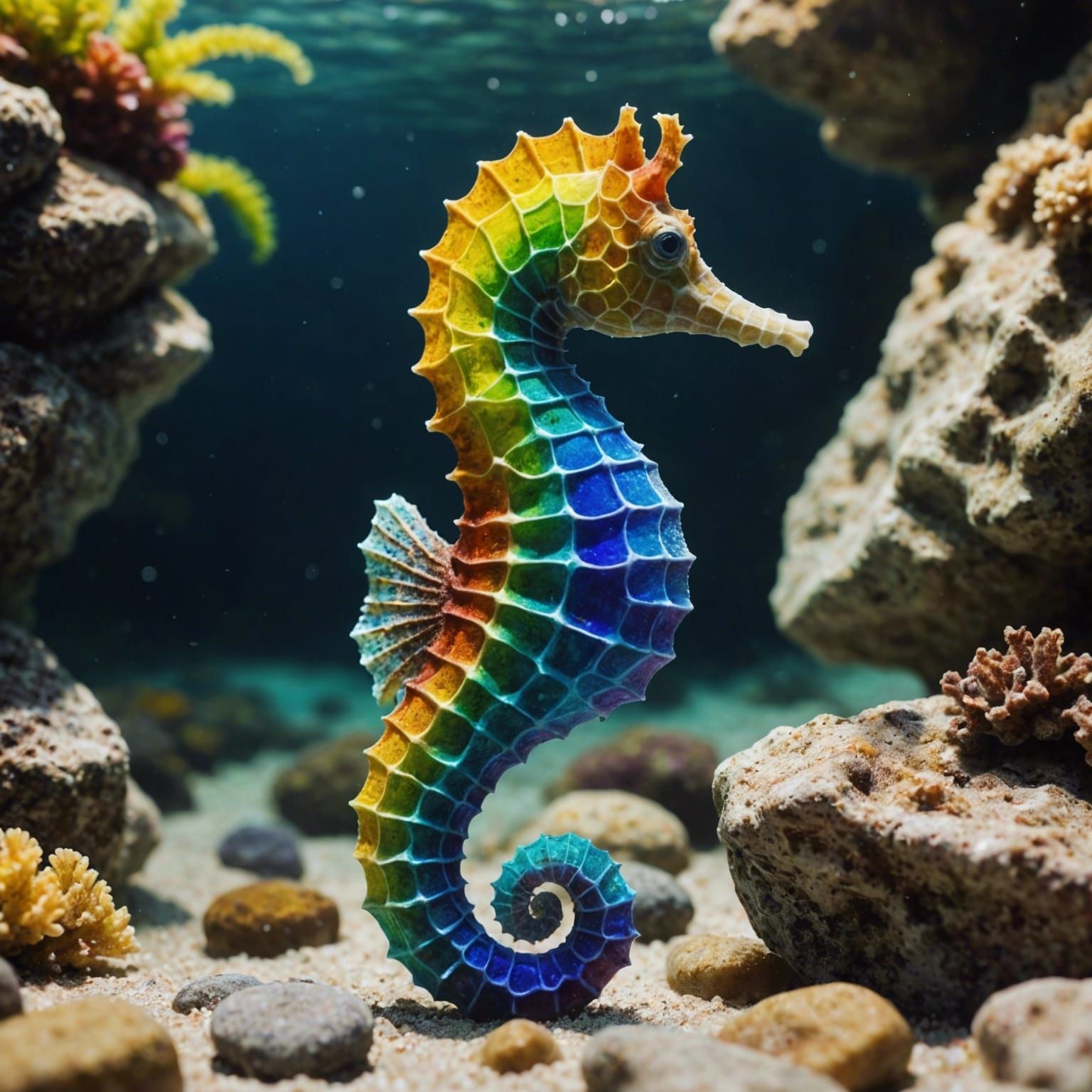 Rainbow colored seahorse - AI Generated Artwork - NightCafe Creator