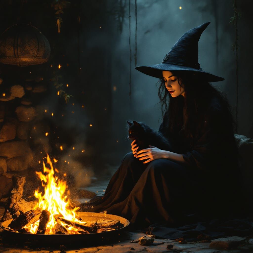 A Witch and Her Familiar - A Witch Enjoys Quiet Evening by F...