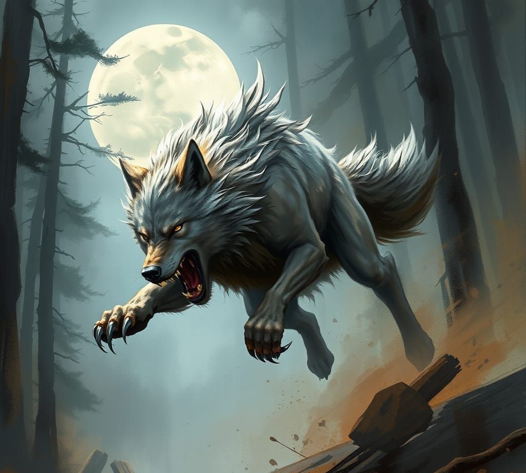 Ethereal Wolf in Cyberpunk Cityscape - AI Art