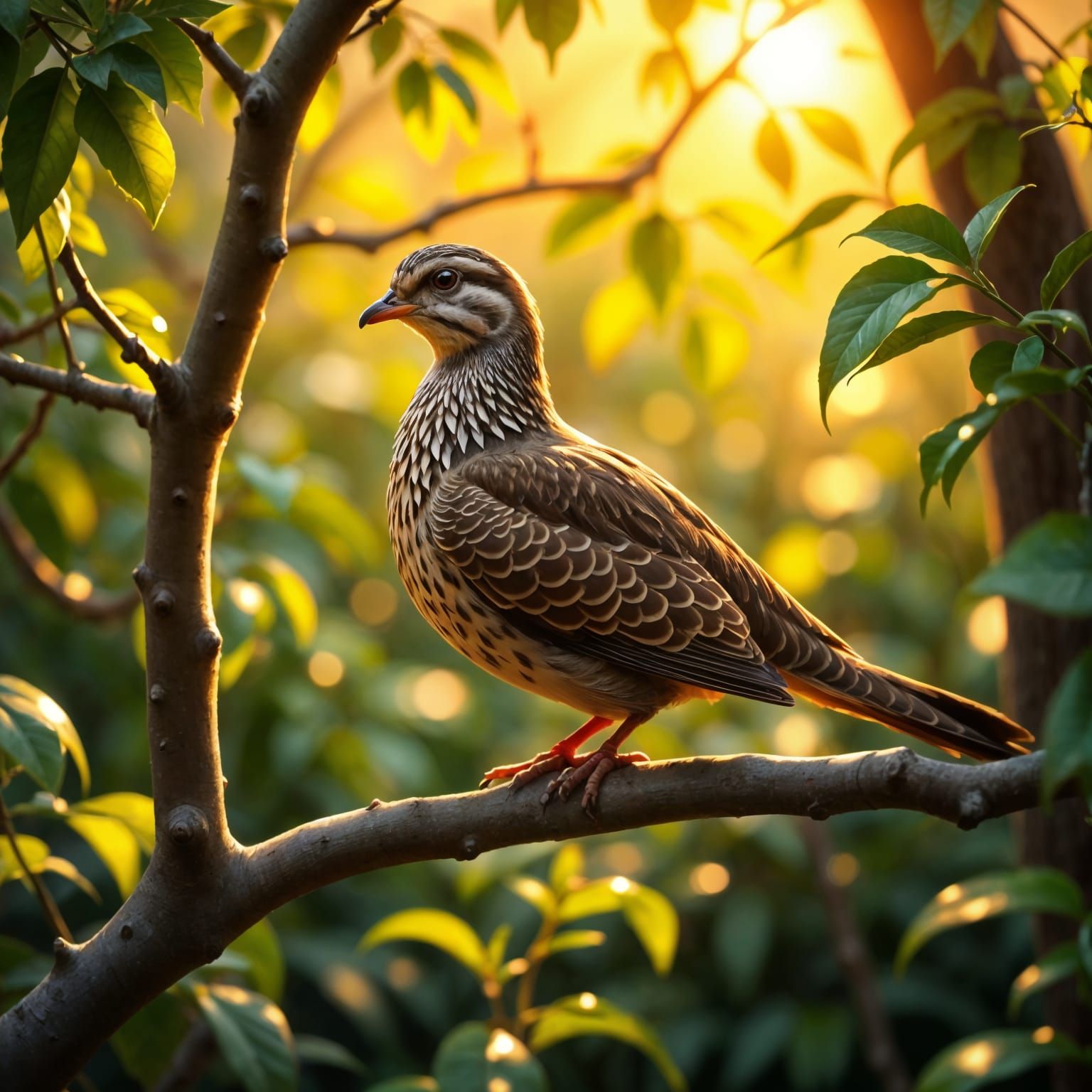 Quail Roosting In Tree - Quail Roosting in Tree Amidst Hyper...