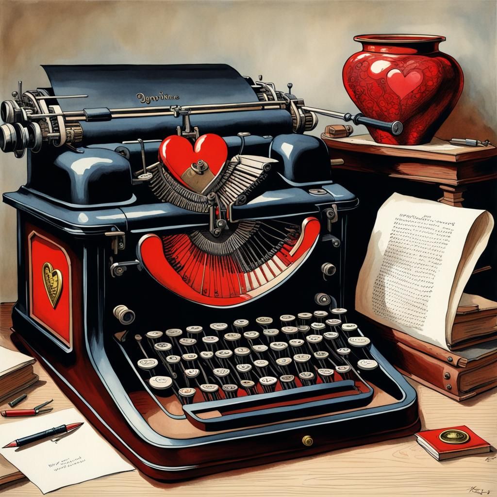 Red heart typewriter - AI Generated Artwork - NightCafe Creator
