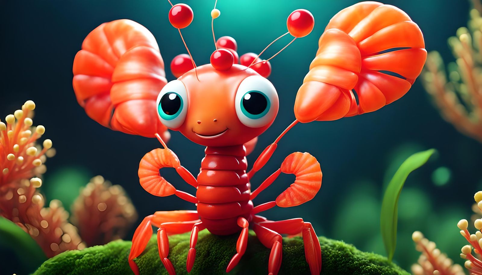 A whimsical cute anthropomorphic shrimp, beautiful composition, 4k - AI Generated Artwork ...