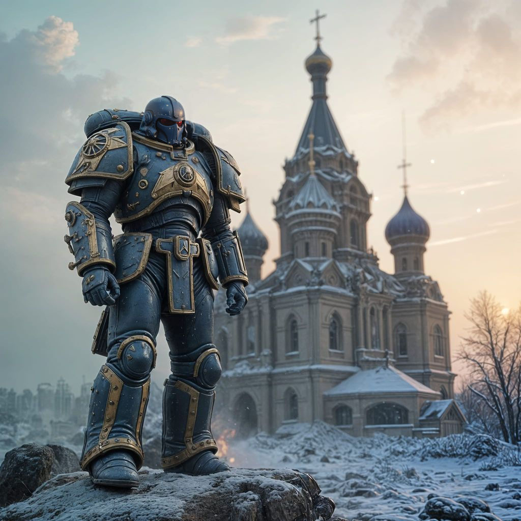 Warhammer 40k Space Marine Epic in Russian Landsca... - AI Art