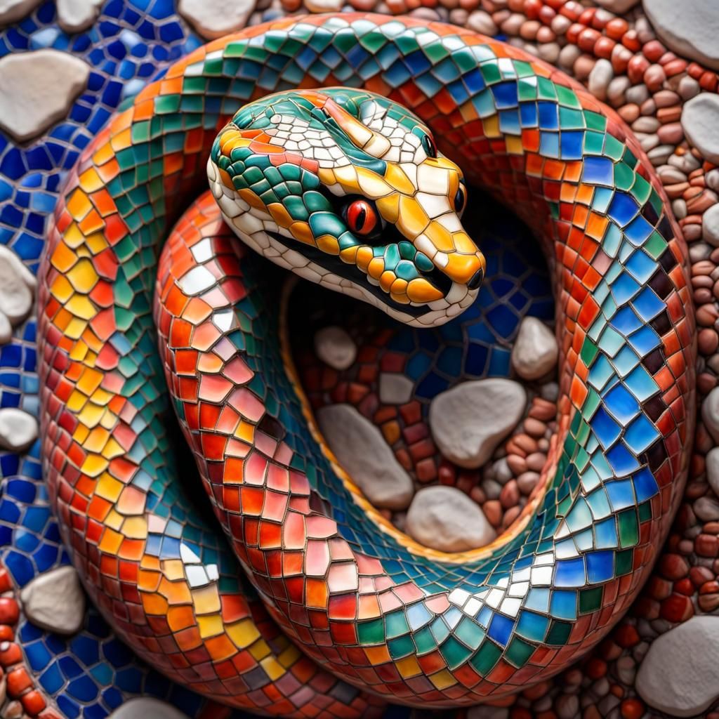 Snake made from Colorful, ceramics. - AI Generated Artwork - NightCafe Creator