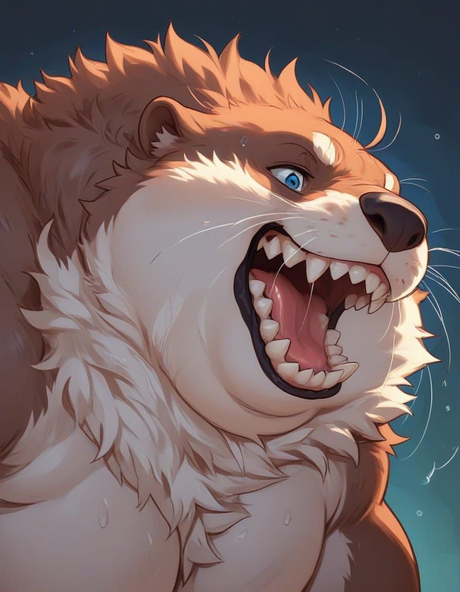 Angry Obese River Otter Portrait with Muscles - AI Art