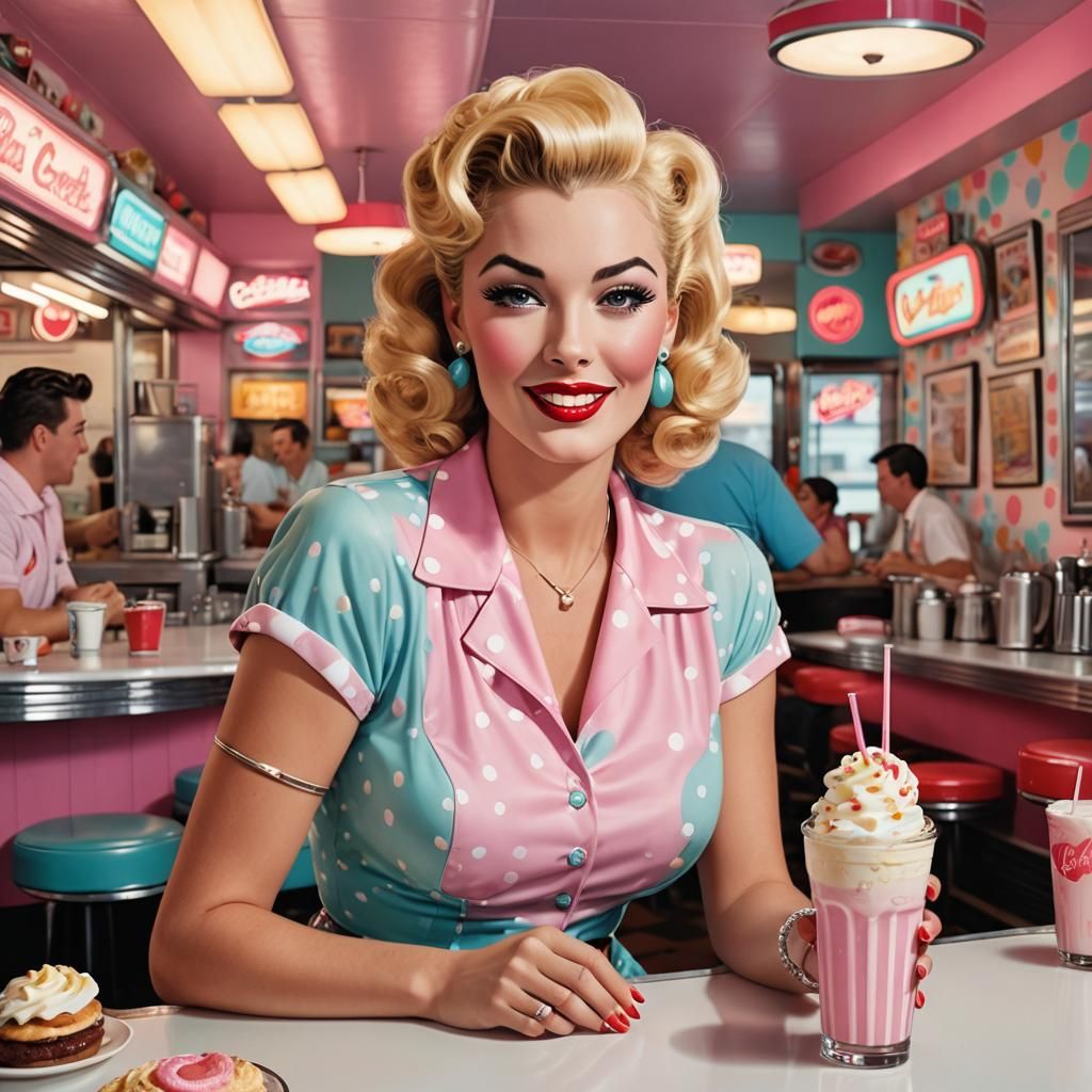 Pop Art Pin-up Girl in a retro diner - AI Generated Artwork - NightCafe ...