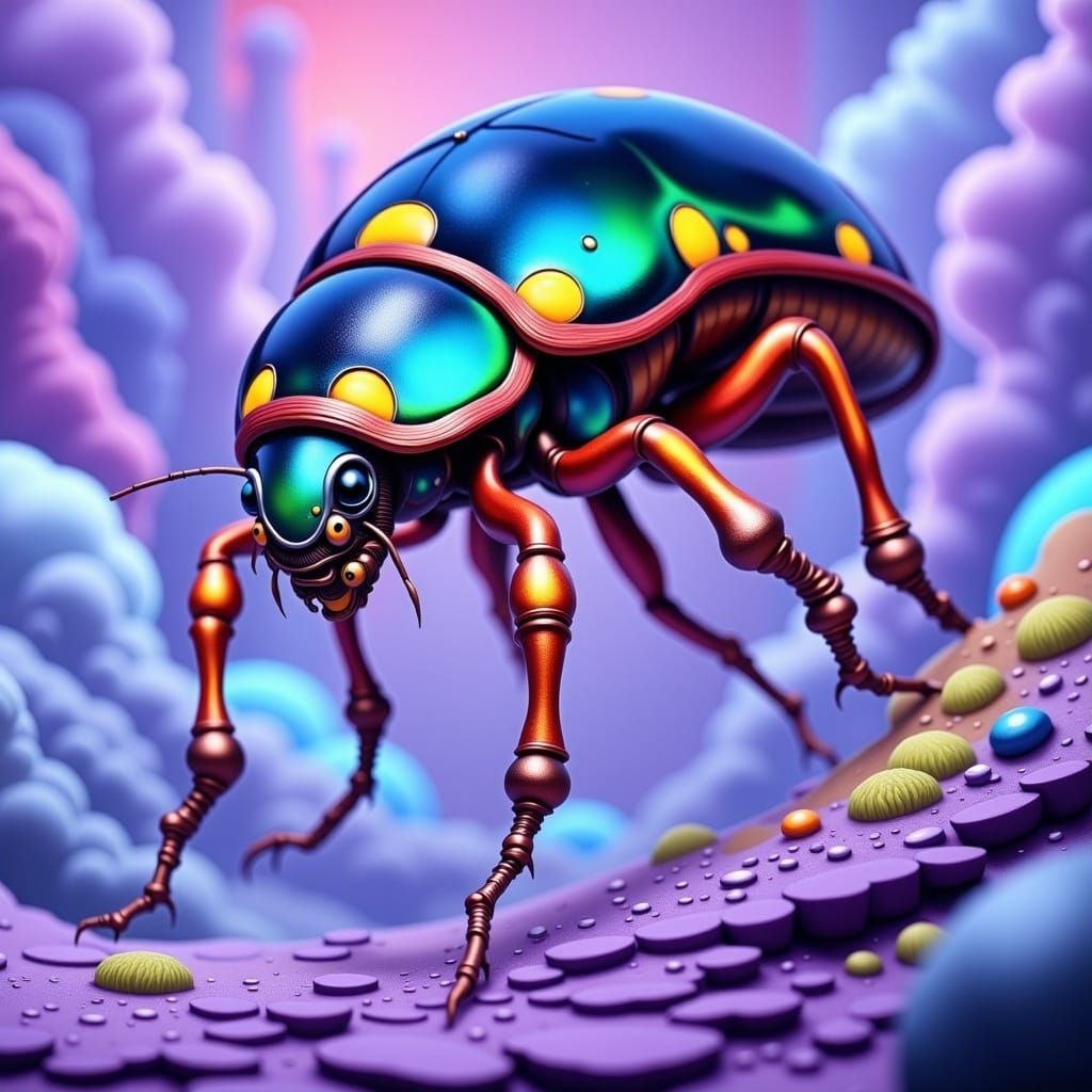 Luminous Ladybug Alien on a Futuristic Planet - AI Art
