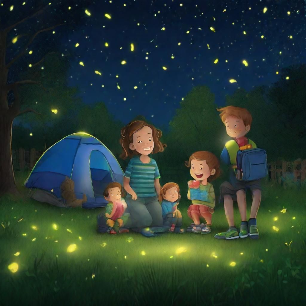fireflies in the backyard while kids camp out night - AI Generated ...