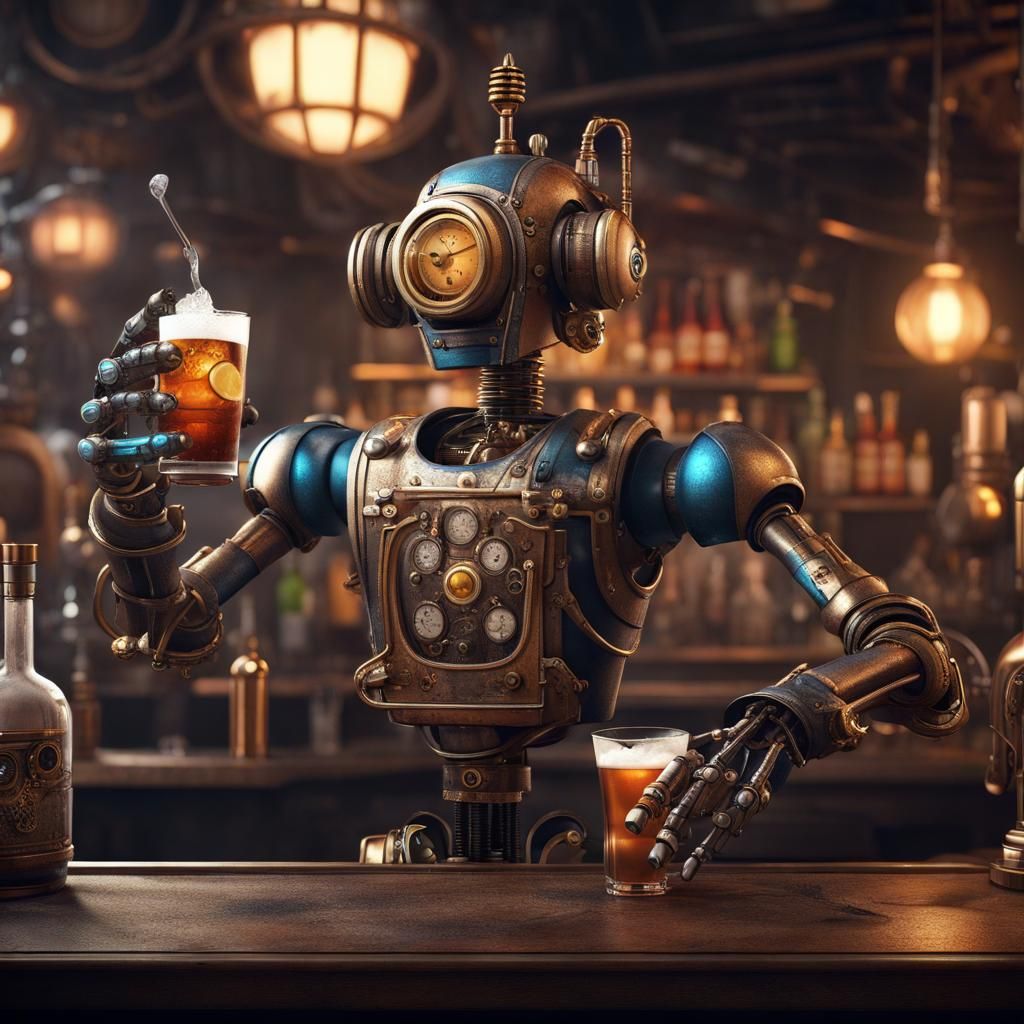 Steam punk robot bartender. - AI Generated Artwork - NightCafe Creator
