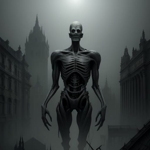 Distorted Figure in Deteriorating Architecture - AI Art