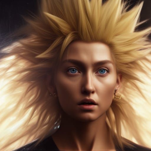 Live action, Realistic and Beautiful Super Sayayin Female, trending on artstation, sharp focus ...