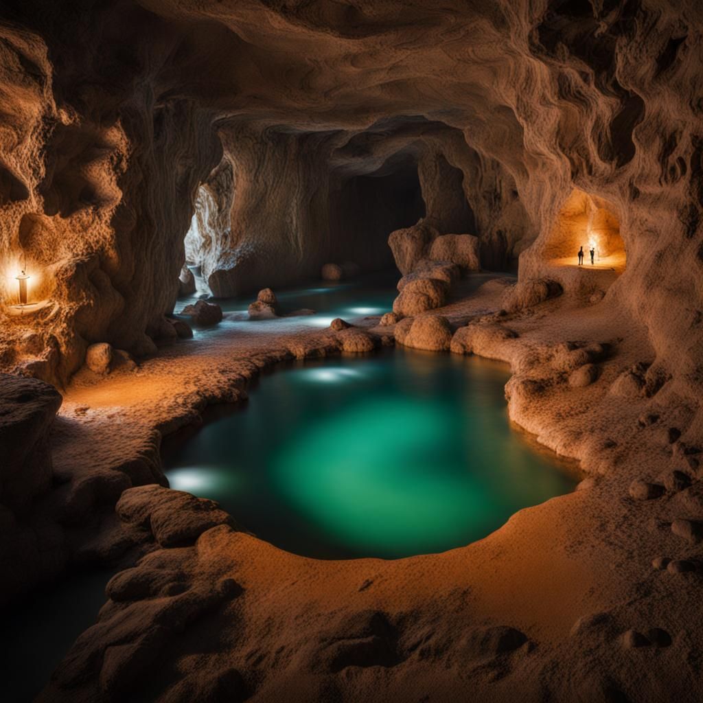 Bubbling pool in a cavern - AI Generated Artwork - NightCafe Creator